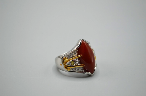 Red Stone Cocktail Ring Pointed Oval Gold Vermeil Sterling Silver 925 ...
