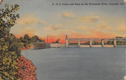 Vintage Postcard U.S Locks and Dam Savannah River Augusta, GA 1 7.24. ...