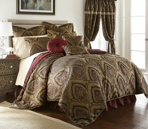 4pc Black Gold Burgundy Medallion Curtains Panels Drapes 84 inch ...
