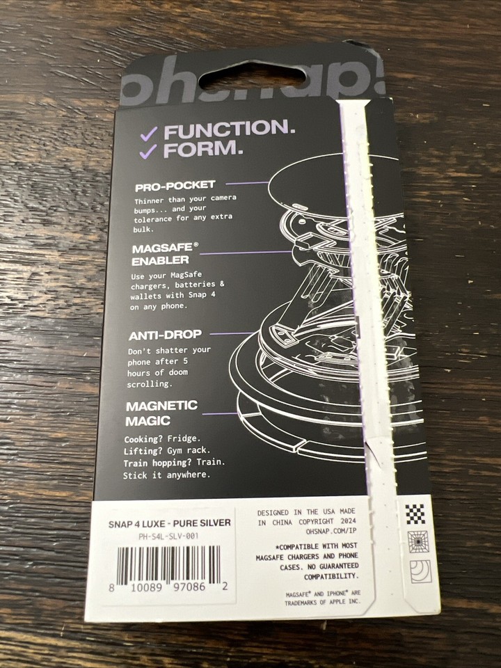 OhSnap Snap 4 Luxe Magnetic Phone Grip & Stand magsafe Pure Silver OPEN ...