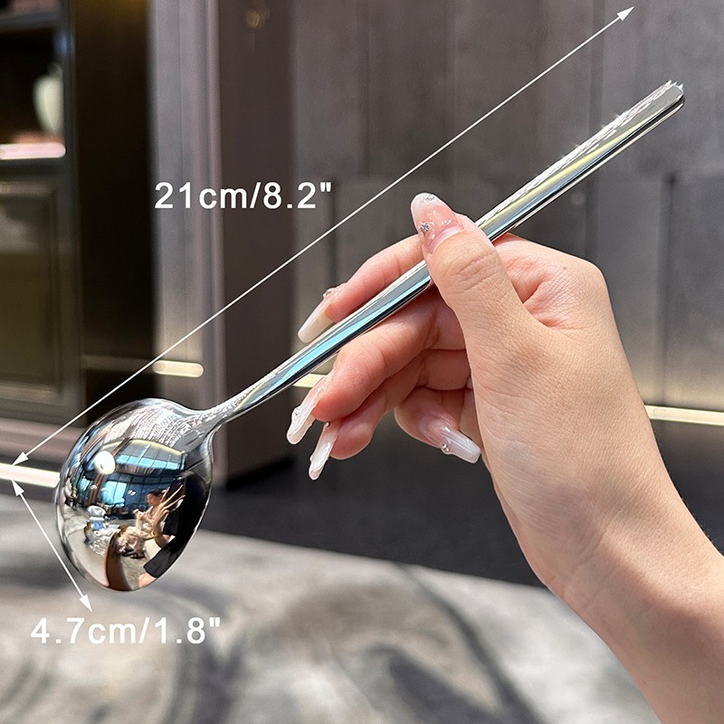 Stainless Steel Spoon Korean Long Handle Tableware Thicken Stirring Ice ...