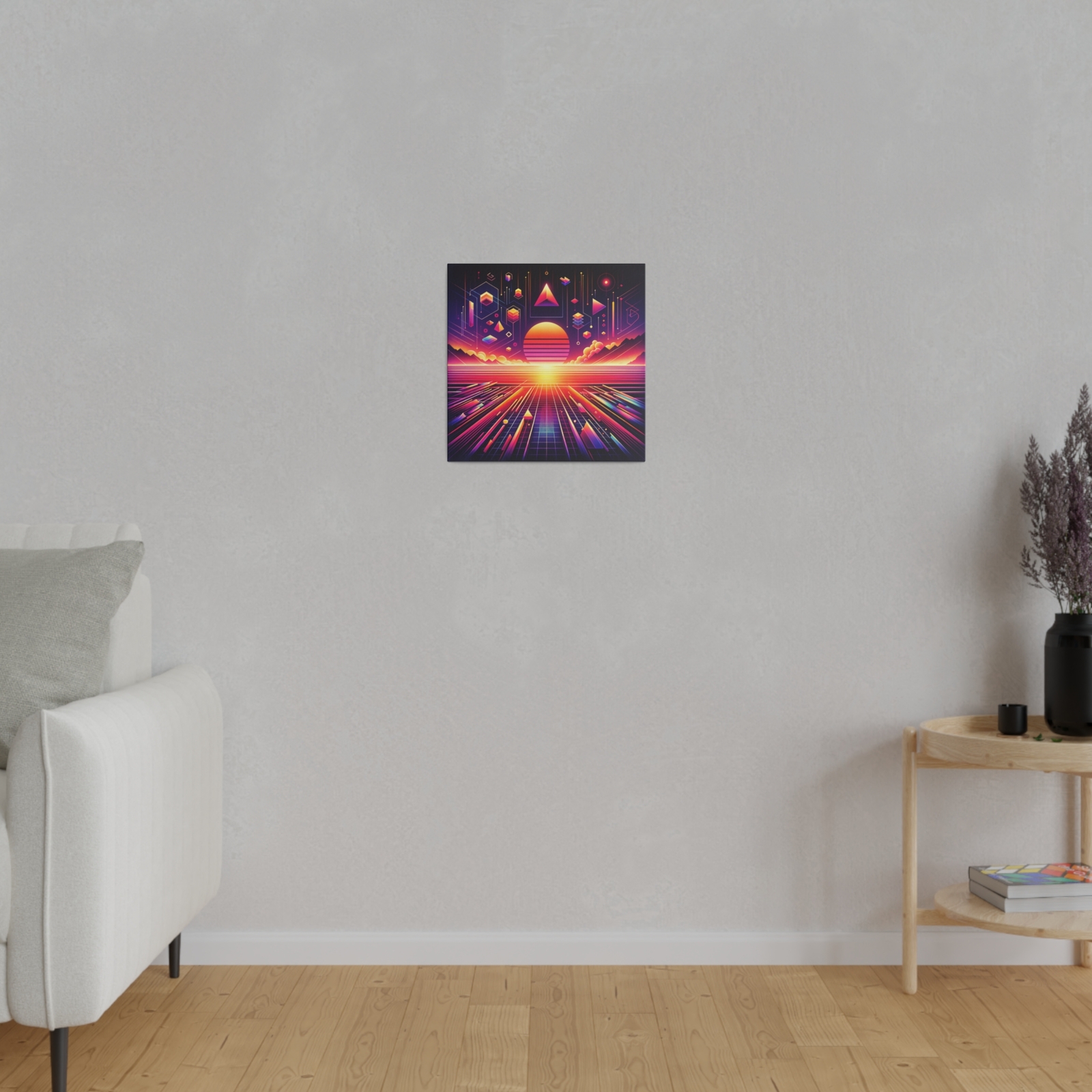 Matte Canvas Wall Art Vintage Style Synthwave Sunset Neon Retro ...