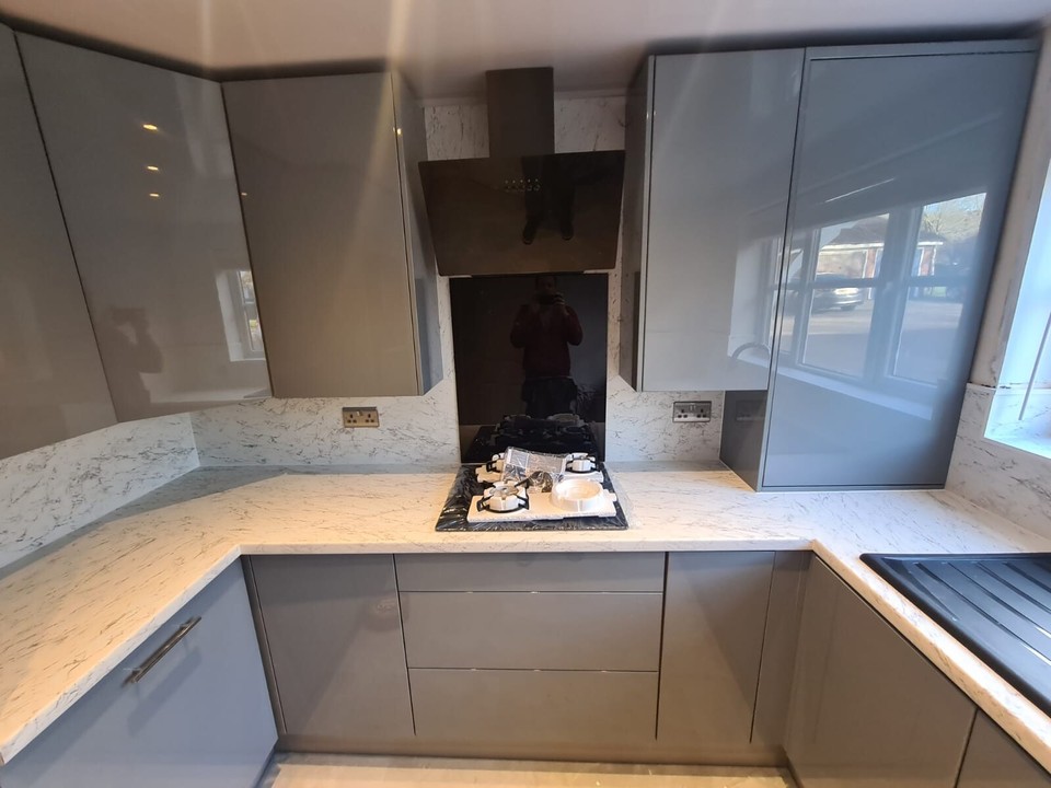 Grey high gloss kitchen units set Top Line, high quality grey gloss ...