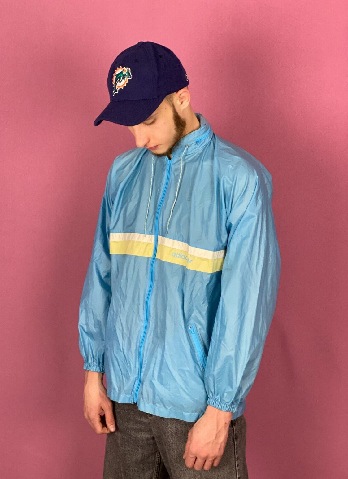 90s Adidas Originals Vintage Men's Rain Jacket M Blue Nylon Raincoat ...