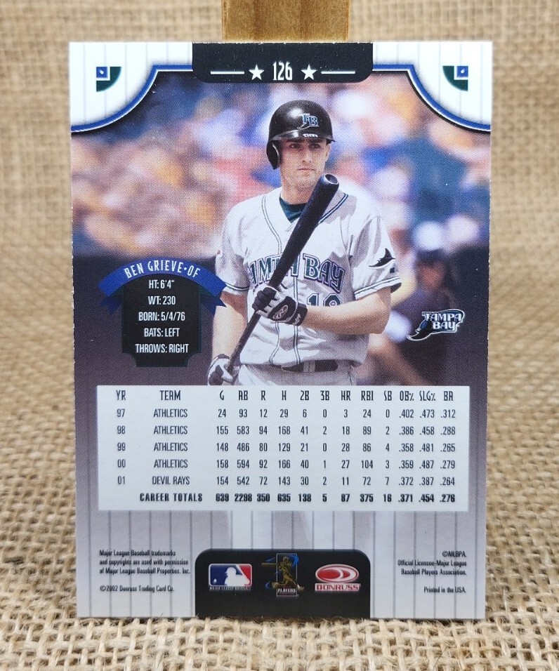 2002 Donruss Ben Grieve Baseball Card #126 Devil Rays FREE S&H A4 | eBay