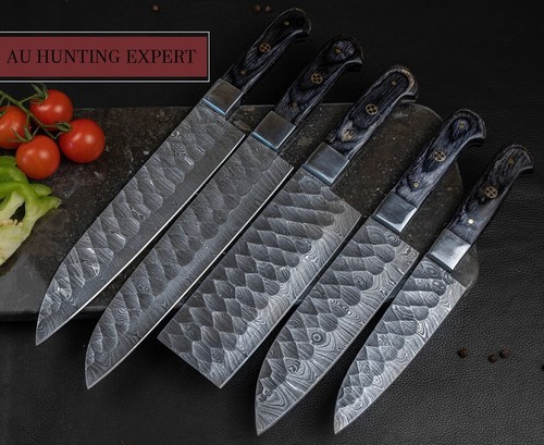 Handmade Damascus Steel 5 Pcs BBQ Knife Bundle Kitchen Chef knives Set ...