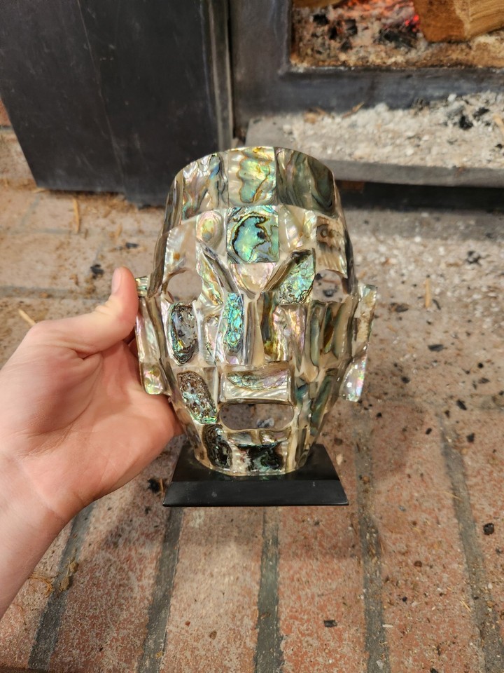 VINTAGE MAYAN AZTEC DEATH BURIAL FACE MASK SCULPTURE ABALONE MOTHER OF ...