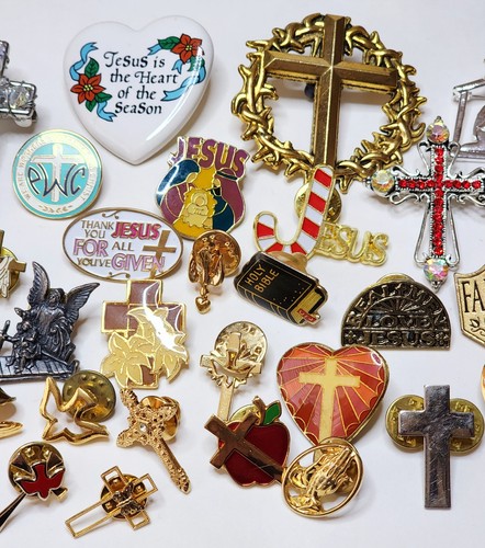 Religious Christian Brooch Lapel Pin Holy Bible Cross Jesus Jane Lot of ...