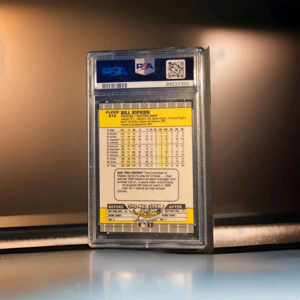 1989 Fleer Bill Ripken #616 Black Box Over FF Error PSA 9 MINT Orioles ...