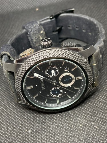 Fossil FS4487 Men's Watch Silicone Band Black Strap Dial Chronograph ...