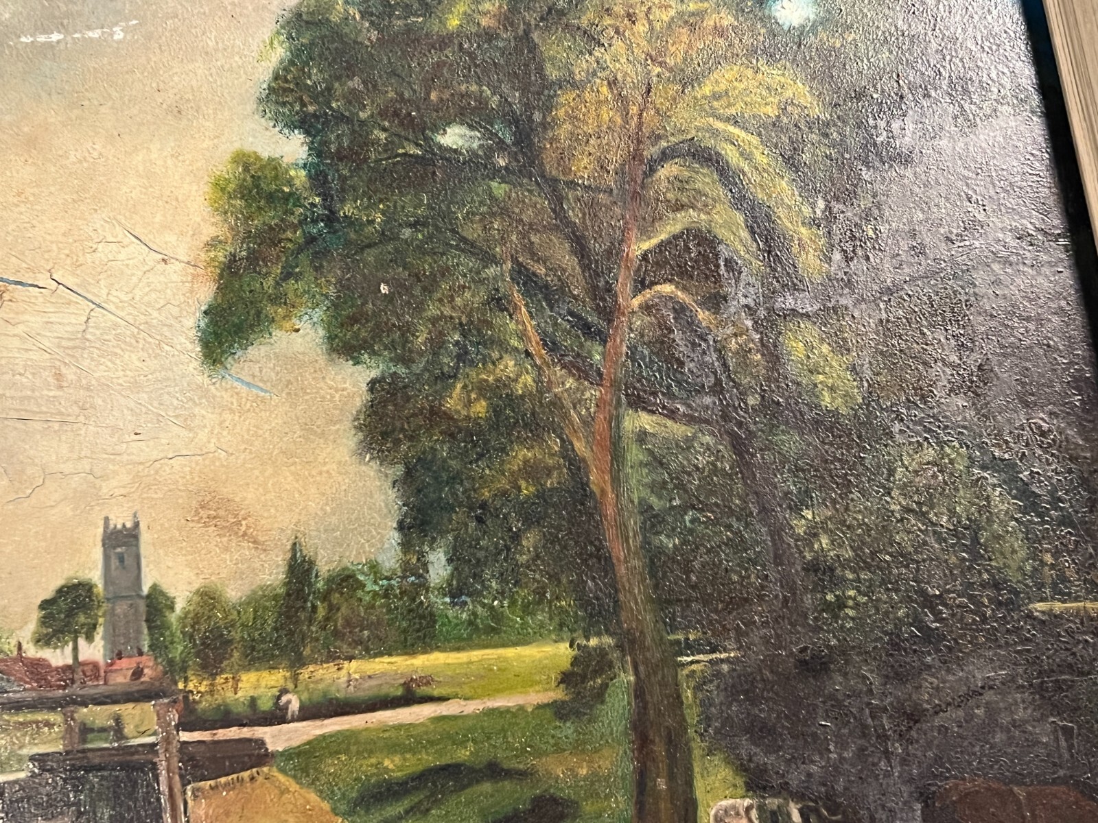 VINTAGE / ANTIQUE FRAMED OIL ON BOARD PAINTING WATERMILL CHURCH SIGNED ...