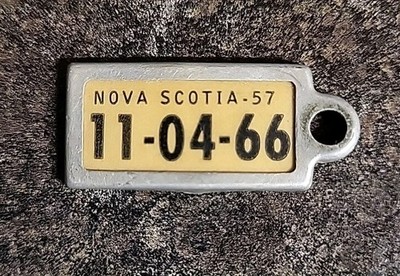 RARE 1957 Nova Scotia Canada #11-04-66 License Plate Tag Key Chain War ...