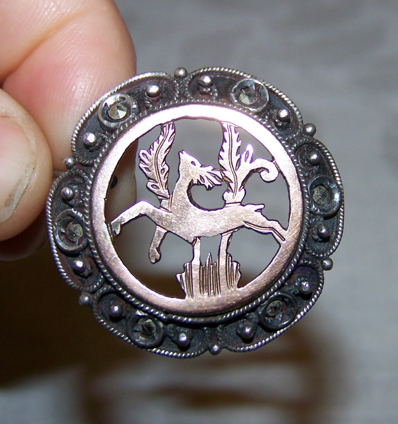 Antique Victorian Vtg Sterling Silver Marcasite & 10K Gold Leaping Deer ...