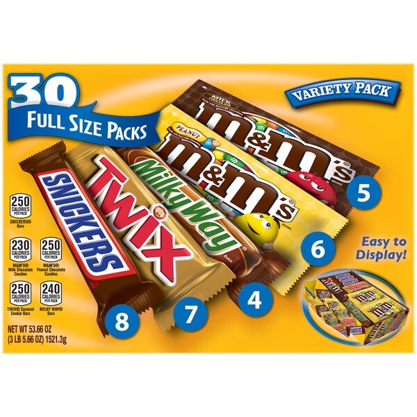 Mars Chocolate Candy Bars, 30ct Variety Pack, Full Size, Snickers, Twix ...