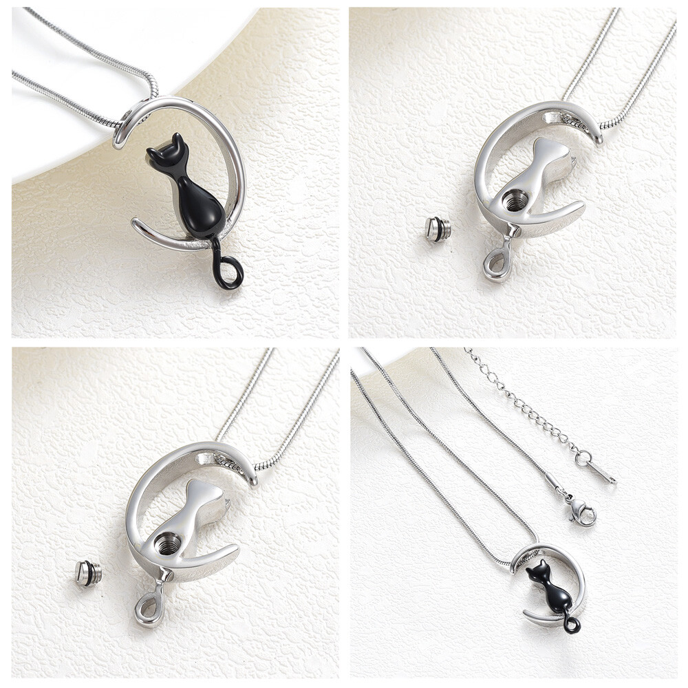 Cat Ash Necklace Urn Necklace for Ashes Moon Cremation Necklace ...