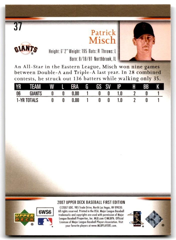 2007 Upper Deck First Edition Patrick Misch Baseball Cards #37 | eBay