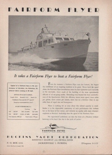 1958 FAIRFORM FLYER HUCKINS YACHT BAHAMIAN MOTORBOAT JACKSONVILLE AD ...