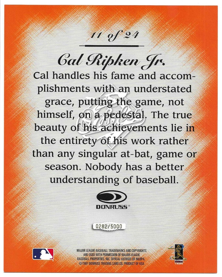 Cal Ripken Jr 1997 DONRUSS STUDIO MLB MASTER STROKES 8x10 JUMBO CARD ...