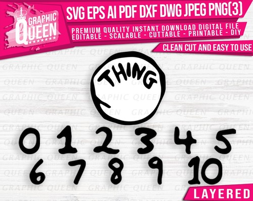 Thing 1 Thing 2 DIY Template digital files Dr. Seuss Logo Number SVG ...