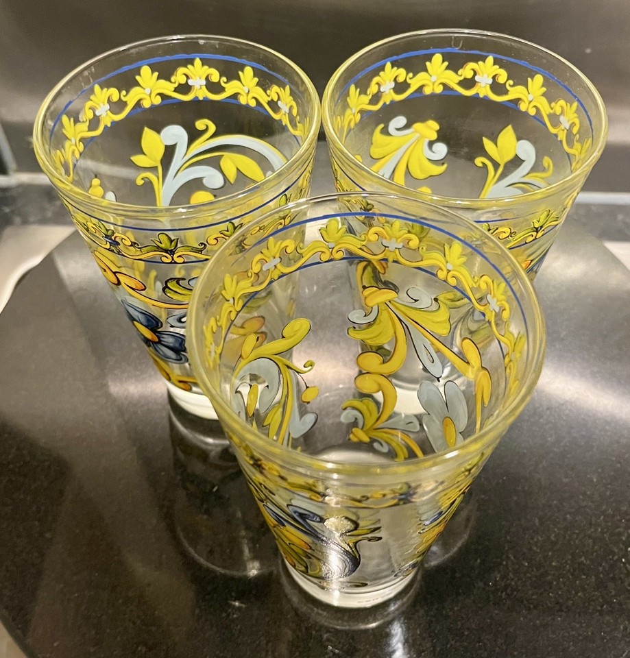 Set of 3 Wide Mouth Glass Tumblers Unique Design by Cerve in Sicily ...