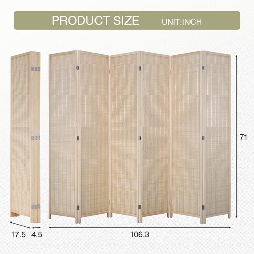 6 Panel Bamboo Room Divider, Folding Privacy Wall Divider Freestanding ...