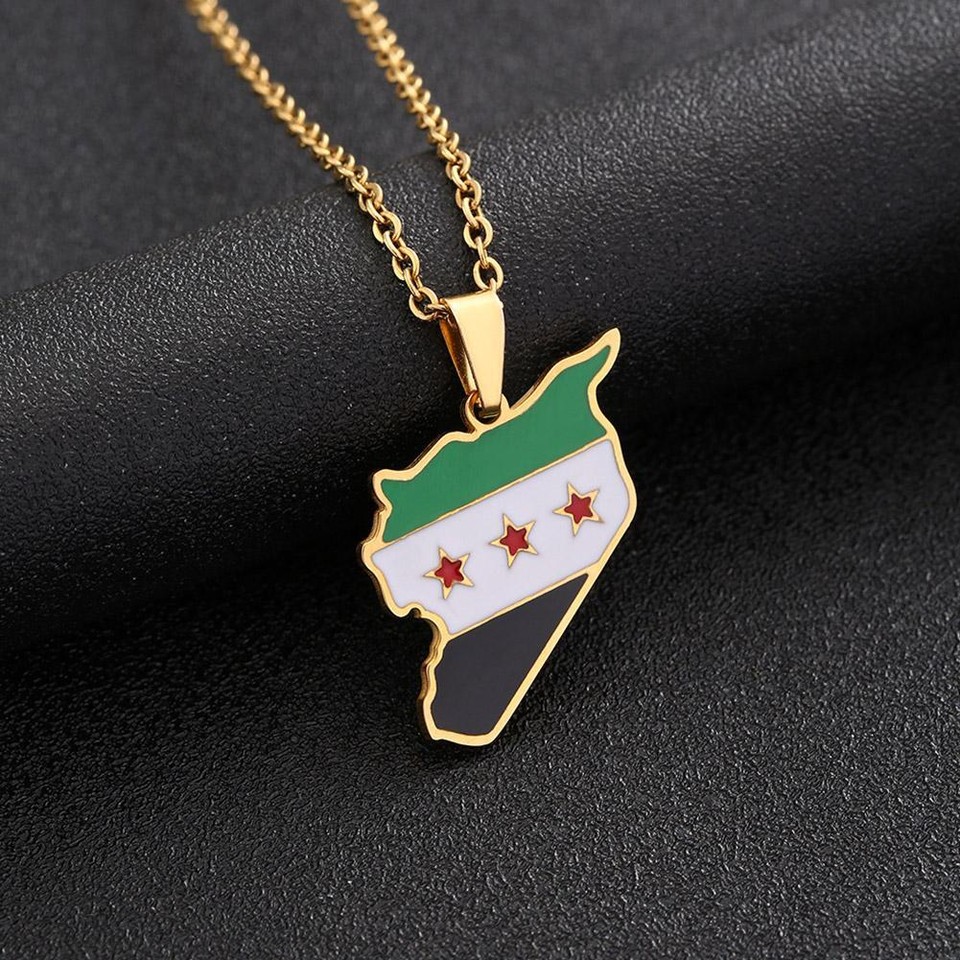 Stainless Steel Syria Map Flag Pendant Necklace Fashion Syrian Map ...