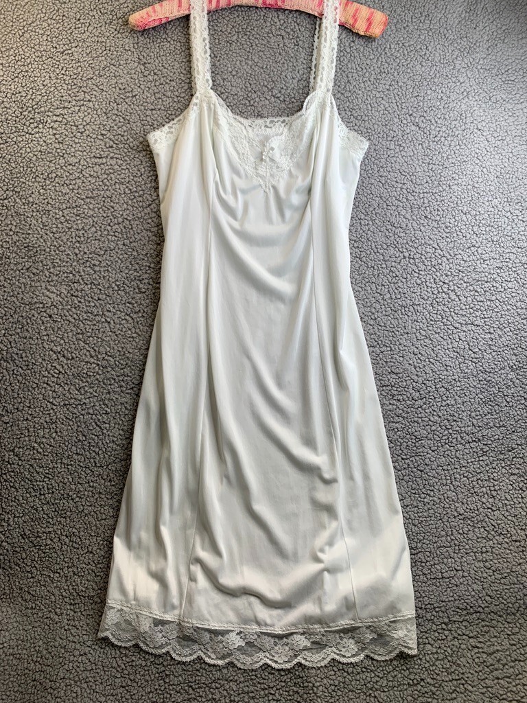 Vintage Olga Full Slip 100% Nylon White Lace Womens S… - Gem