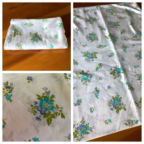 VTG 70's CANNON MONTICELLO BLUE FLORAL COTTON BLEND FLAT SHEET SZ TWIN ...