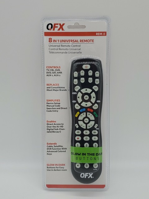 QFX 8-in-1 Universal Remote With Glow-in-the-dark Buttons Qfxrem8 for ...