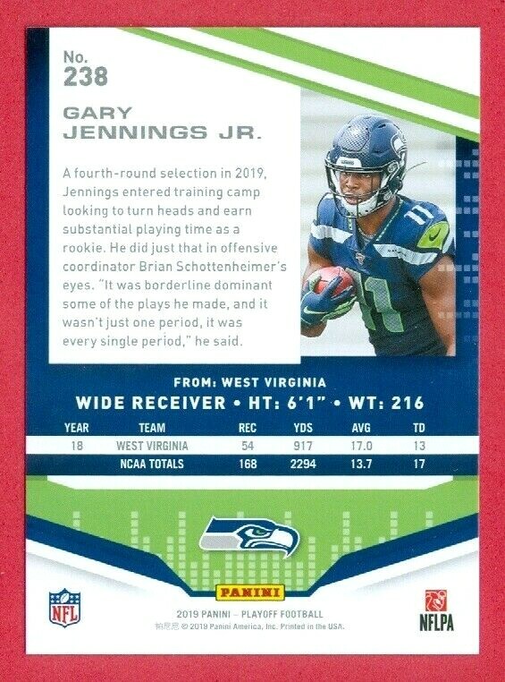 2019 PLAYOFF (FB) Gary Jennings Jr. SP "RED ZONE" RC PARALLEL CARD #238 ...