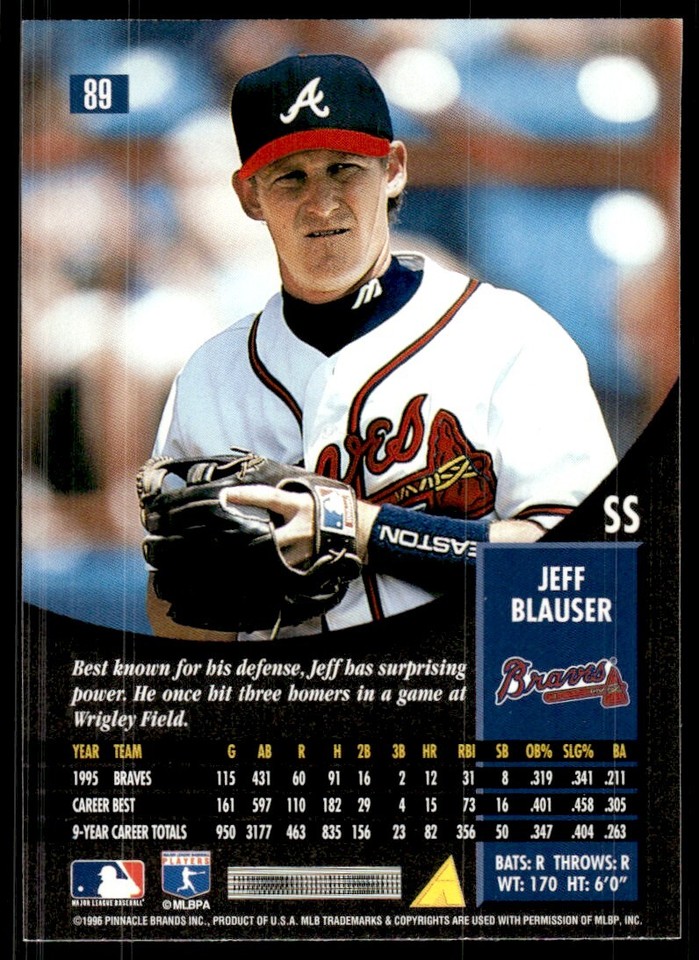 1996 Pinnacle Baseball Card Jeff Blauser Atlanta Braves #89 | eBay