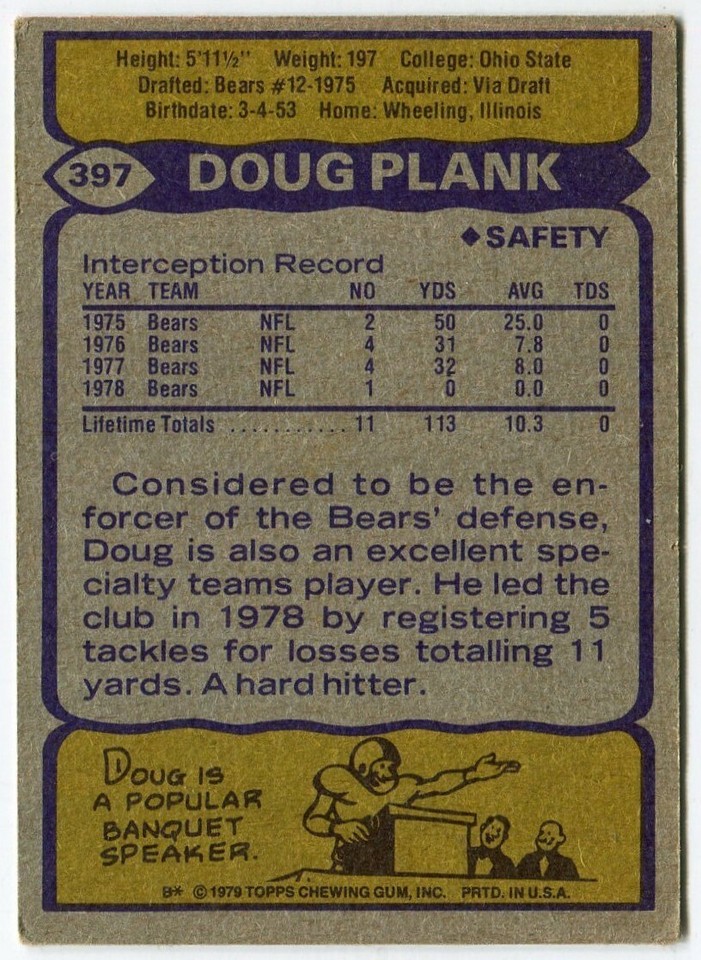 1979 Topps #397 Doug Plank Chicago Bears | eBay