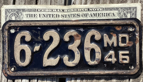 1946 MISSOURI MOTORCYCLE LICENSE PLATE - AUTHENTIC ORIGINAL LOW NUMBER ...