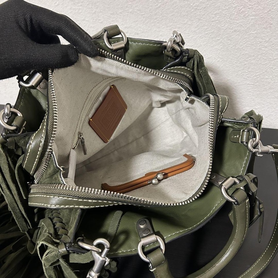 COACH Rogue 31 Cervo 2Way Suede Hand Bag Khaki Green Unused 8253 New | eBay