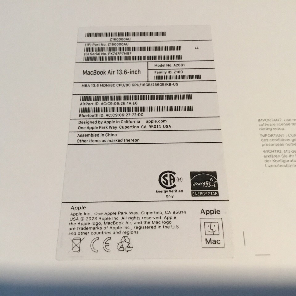 Apple MacBook Air 13.6 Inch 2022 Model A2681 Starlight Color AUTHENTIC ...