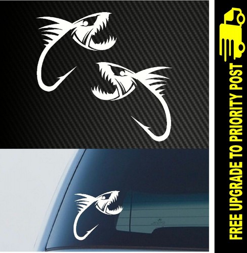 2x FISH HOOK Car Sticker 100mm fishing tackle lure boat window decal ...