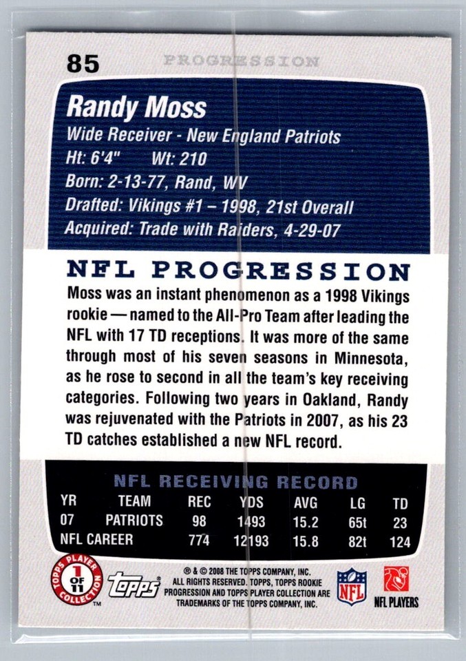 2008 Topps Rookie Progression #85 Randy Moss | eBay