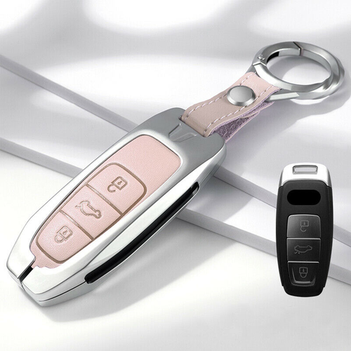 Zinc Alloy+Leather Remote Car Key Case Cover Holder Shell Fob For Audi ...