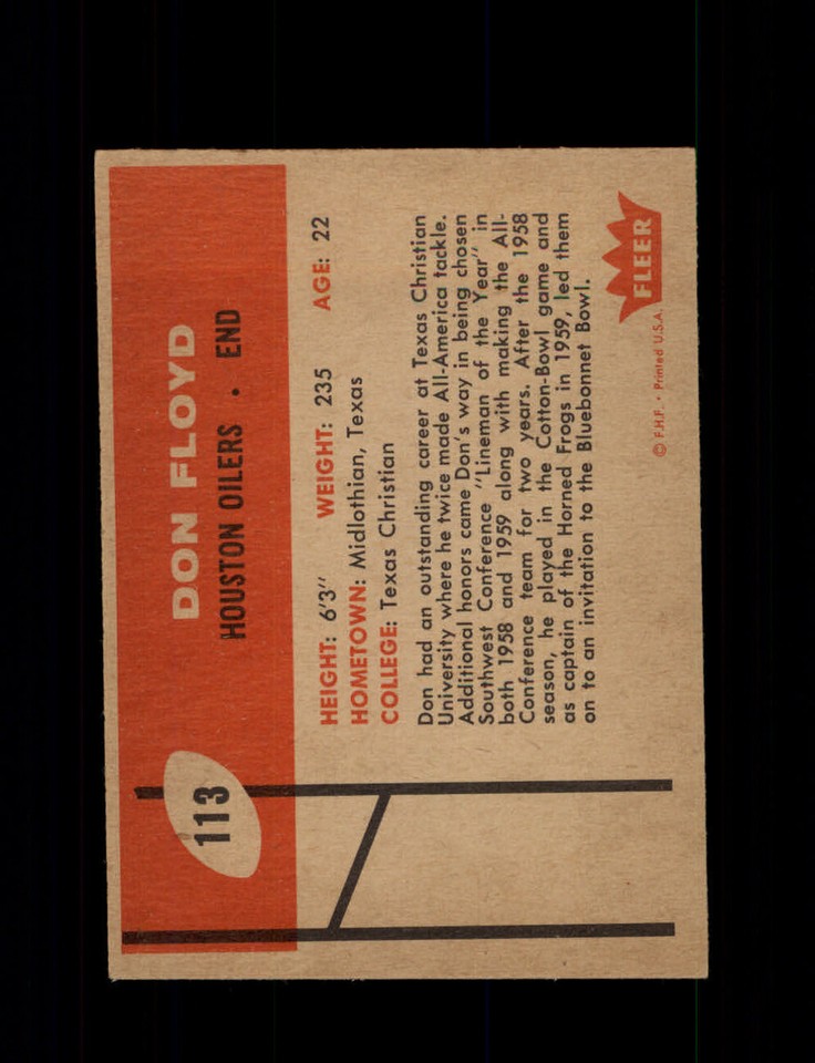 1960 DON FLOYD FLEER #113 OLIERS *G8518 | eBay