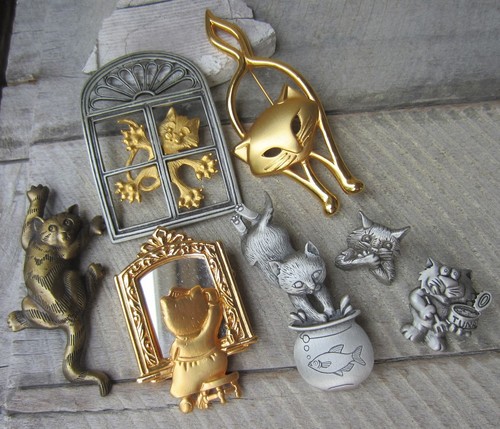 Vintage Signed JJ Kitty Cat PIN Brooch Lot Whimsical Figural Estate ...