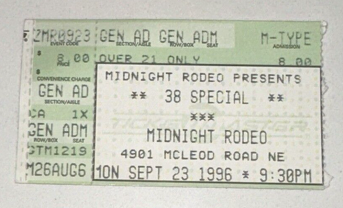 38 Special Midnight Rodeo Event Concert Show Ticket Stub Albuquerque 9 ...