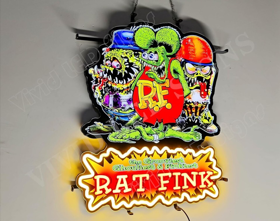 Rat Fink Hot Rod Garage Beer 24"x20" Vivid LED Neon Sign Light Lamp ...