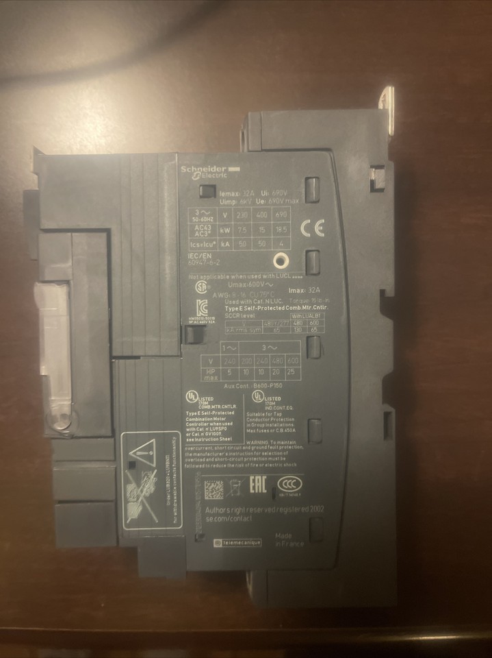 SCHNEIDER SELF-PROTECTANT COMBO MOTOR CONTROLLER 50/60HZ 120V LUCA32FU ...