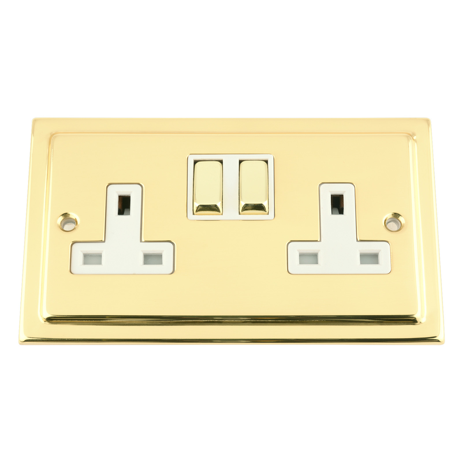 13A Wall Double Plug Socket 2 Gang Polished Mirror Brass (Gold Effect ...