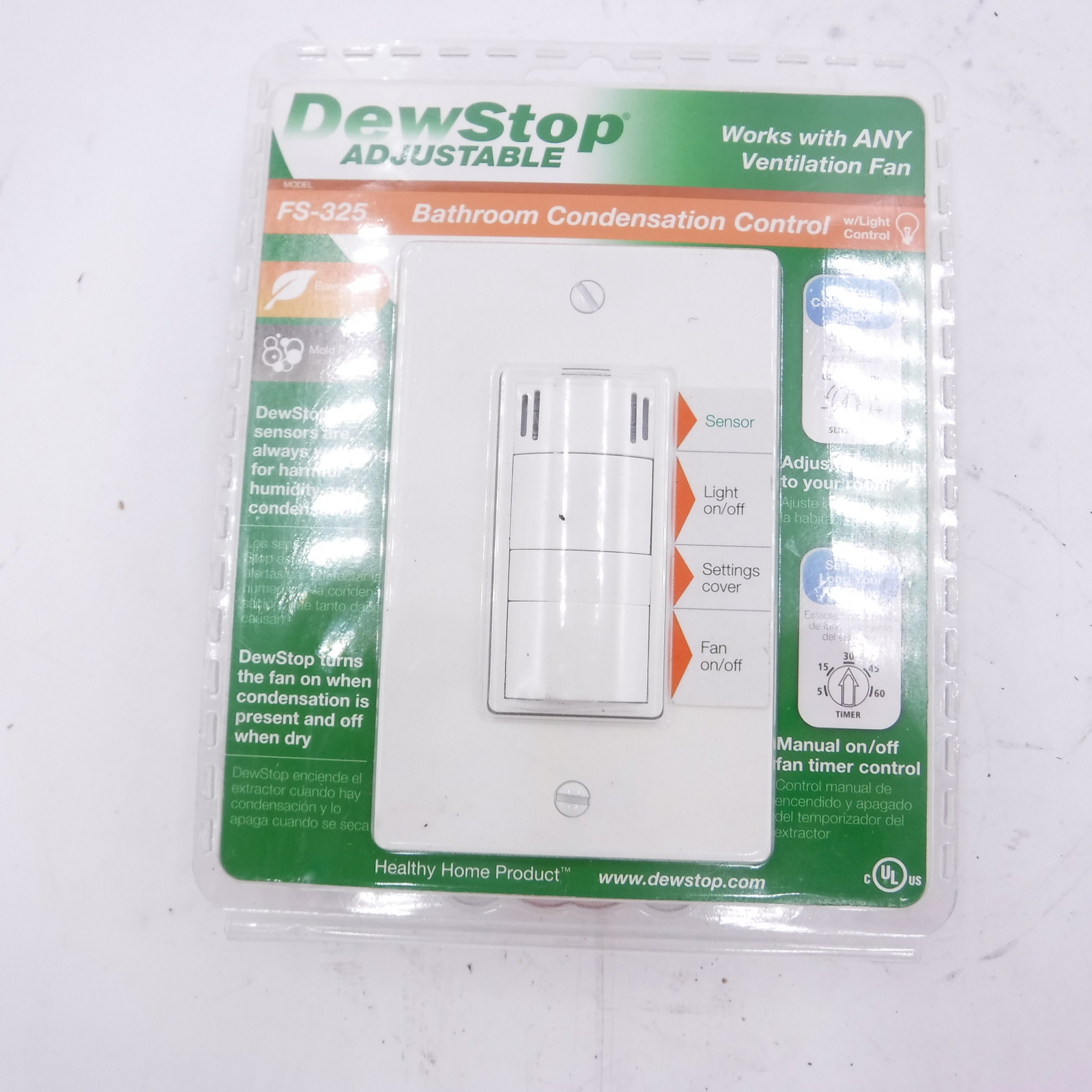 DewStop Adjustable Bathroom Condensation/Humidity Control w/Light FS ...