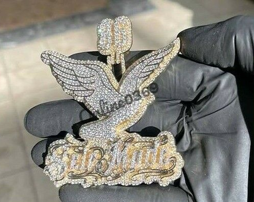 2.24ct Natural Moissanite Men's Custom Name With Bird Bail Pendant 925 ...