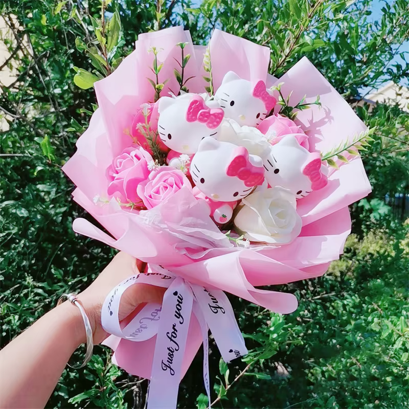 Sanrio Hello Kitty Pink Flower Bouquet Artificial Flowers A Great Gift ...