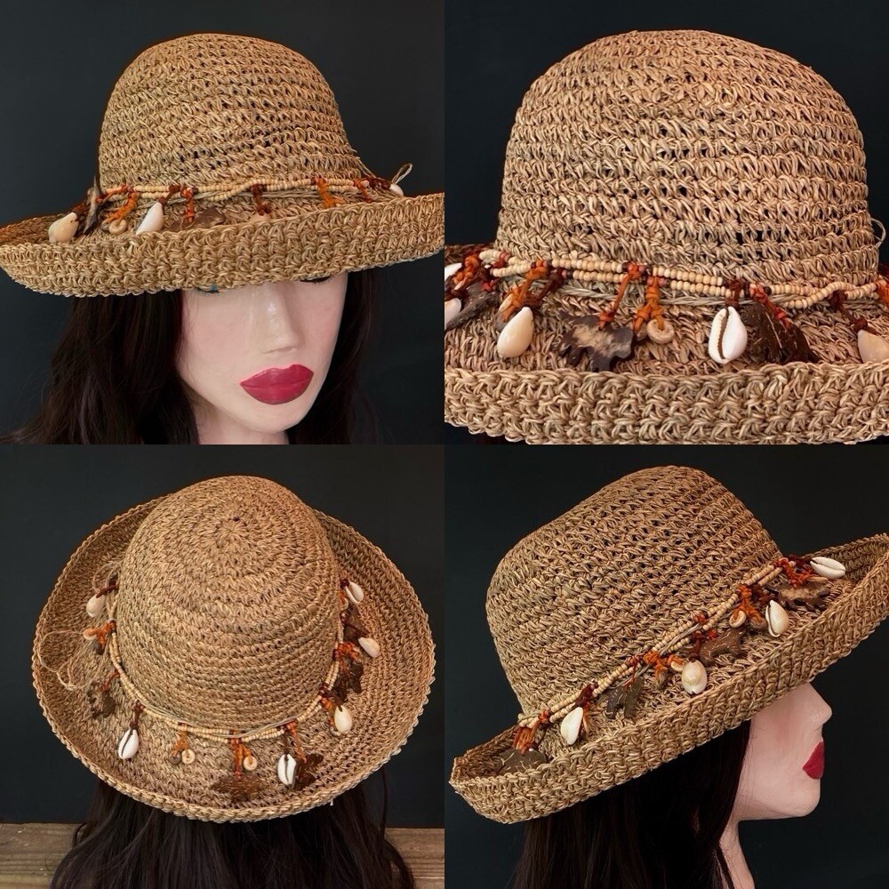 Cappelli Woven Straw Safari Hat Multi Beaded Band She… - Gem