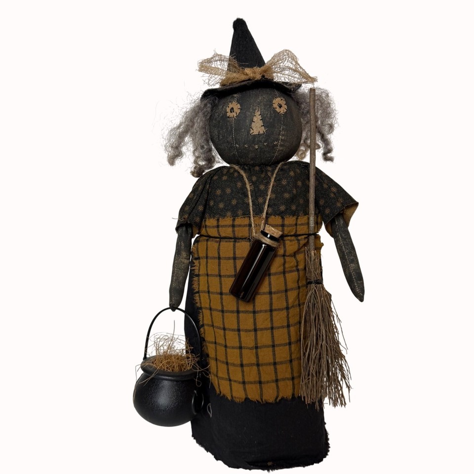 Folk Art Pumpkin Head Witch Doctor Doll VTG Rustic Primitive Halloween Decor | eBay UK