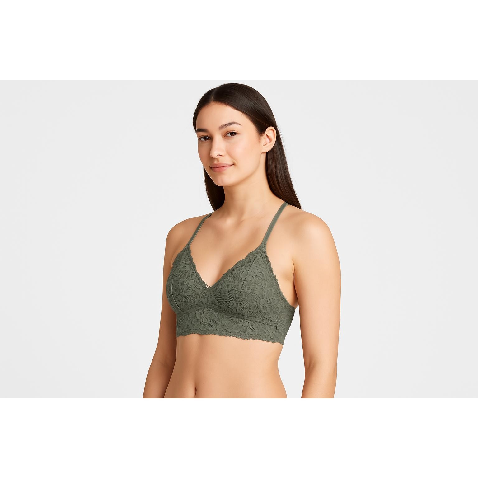 No Boundaries Olive Green Lace Pattern Adjustable Str… - Gem